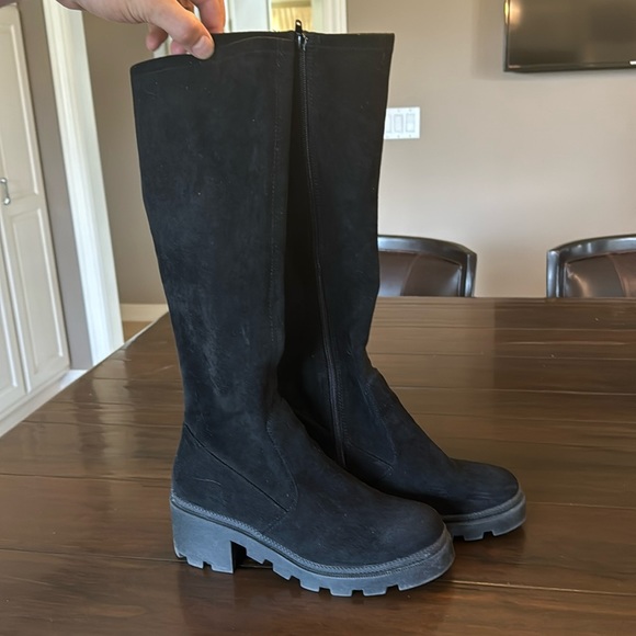 Yellow Box | Shoes | Black Lug Sole Stretch Suede Knee Boot By Yellow ...